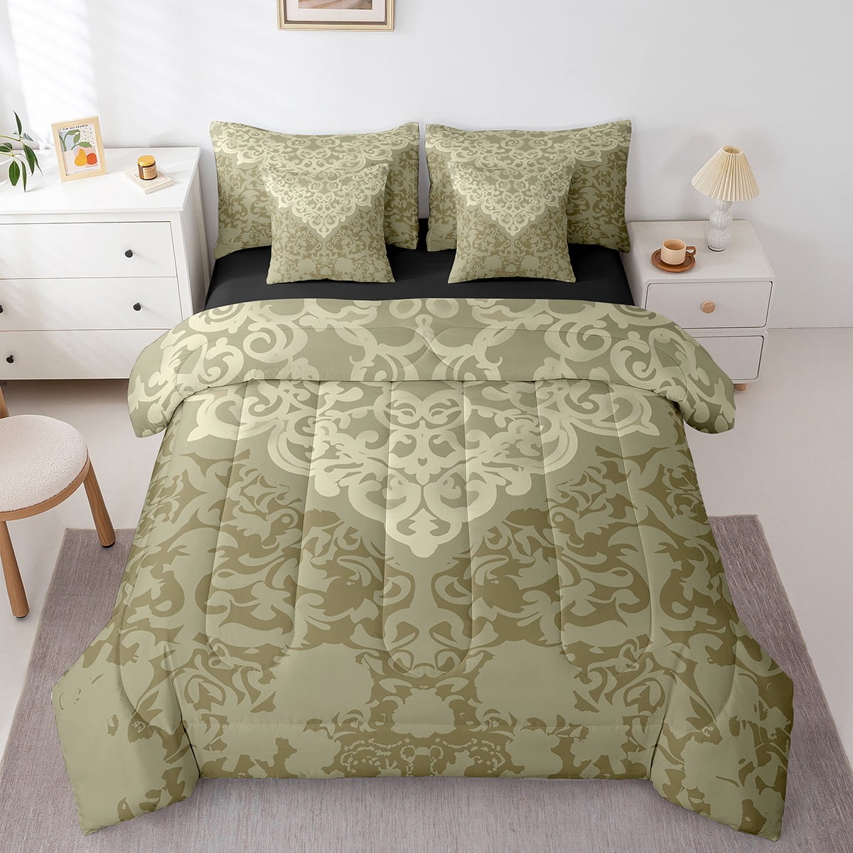 Vintage Damask 7 Piece Comforter Set Full Bed in a Bag Gothic Bedding Sets,Victorian Beige ...