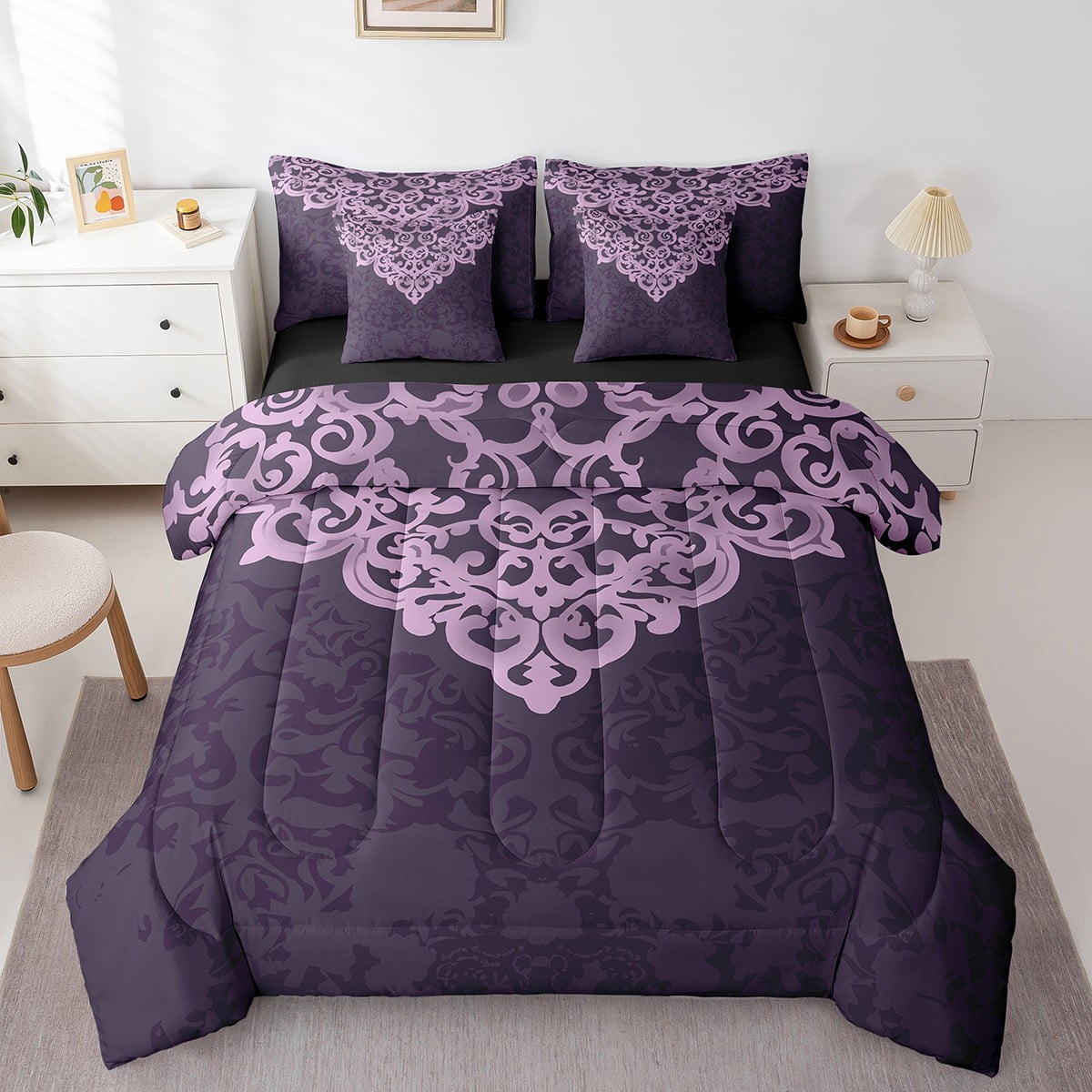Vintage Damask 7 Piece Comforter Set Full Bed in a Bag Gothic Bedding ...