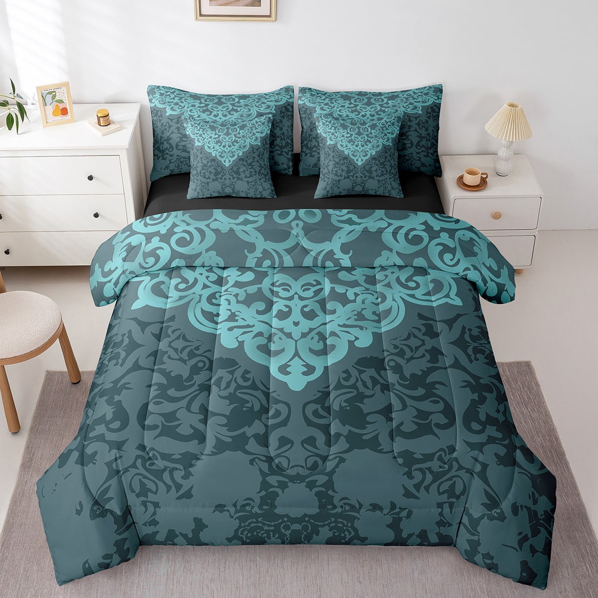 Vintage Damask 7 Piece Comforter Set Full Bed in a Bag Gothic Bedding ...