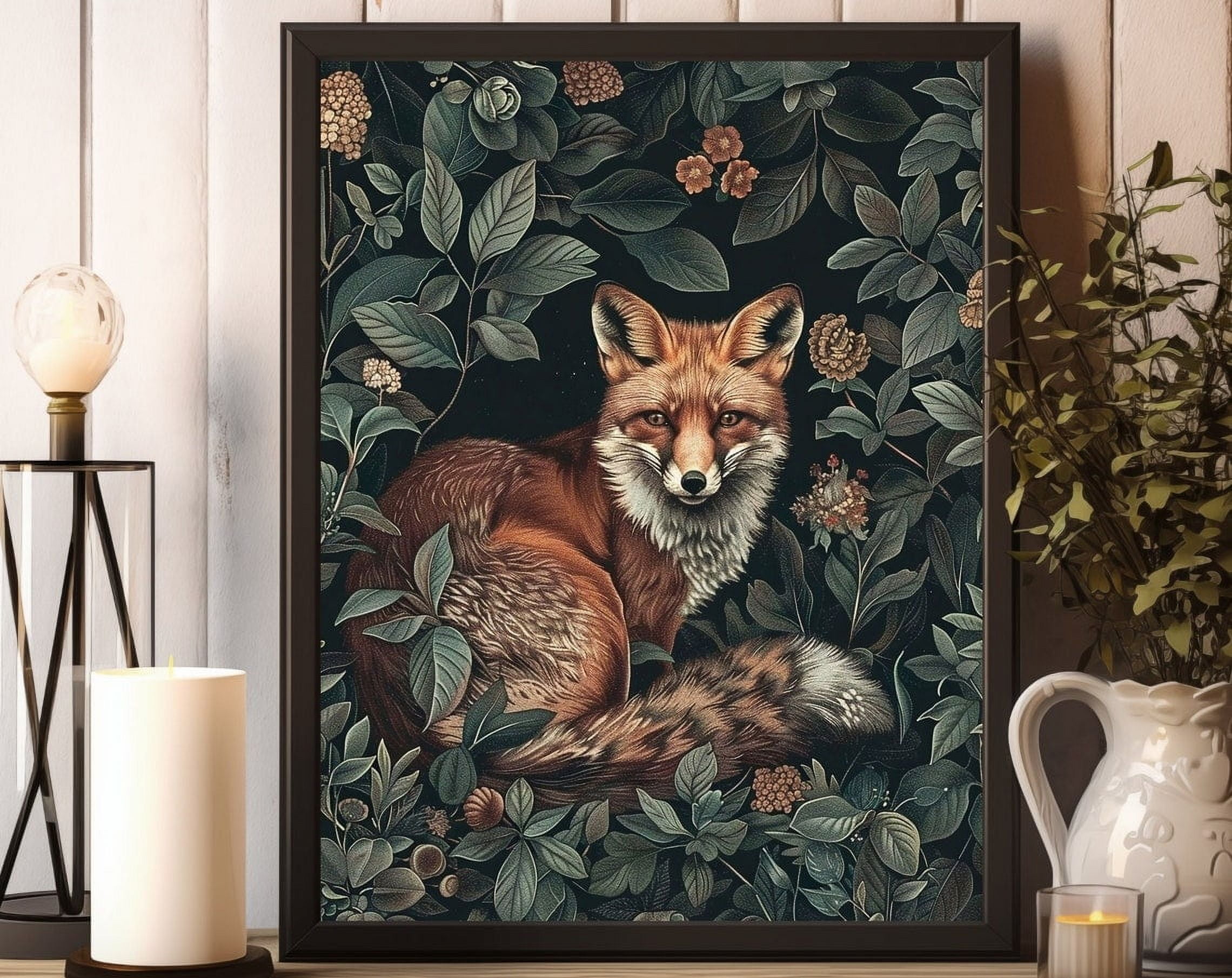 Vintage Dark Academia Fox Oil Painting Wall Art, Rustic And Realistic ...