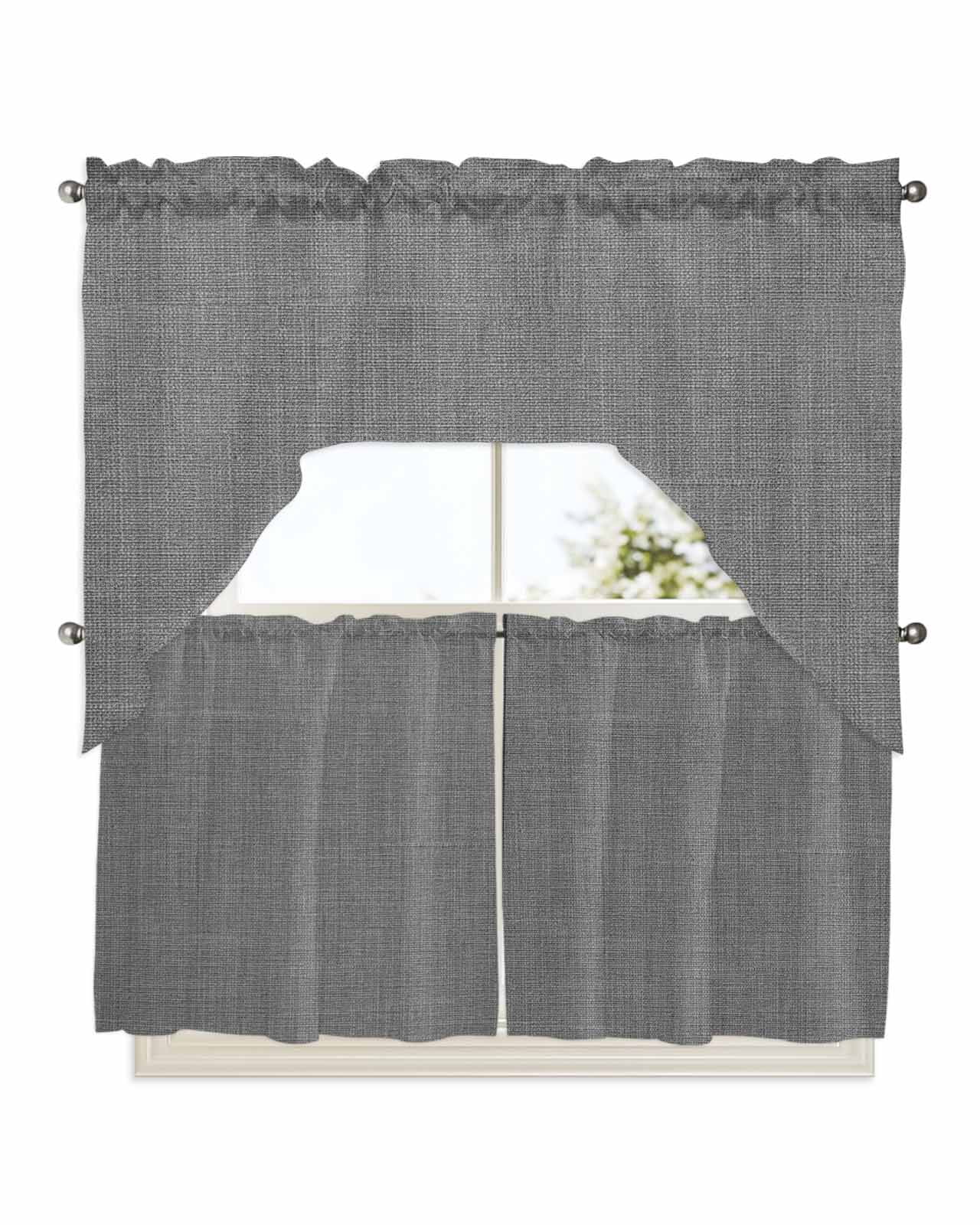 Vintage Dark Gray Kitchen Curtains Swag Valance and Tier Curtains Set ...