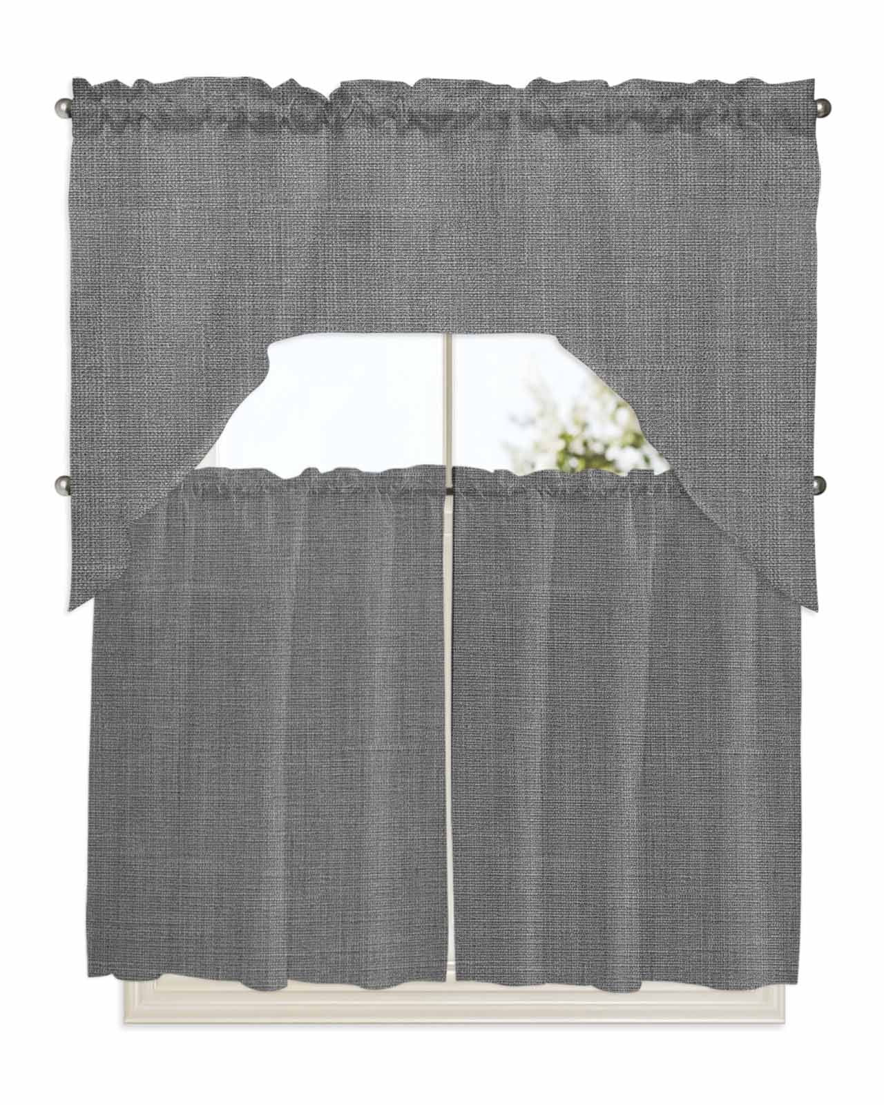 Vintage Dark Gray Kitchen Curtains Swag Valance and Tier Curtains Set ...