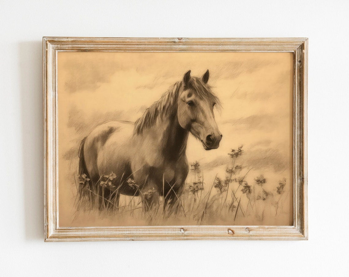 Vintage Dartmoor Pony Print, Farmhouse Art, Rustic Animal Wall Art ...