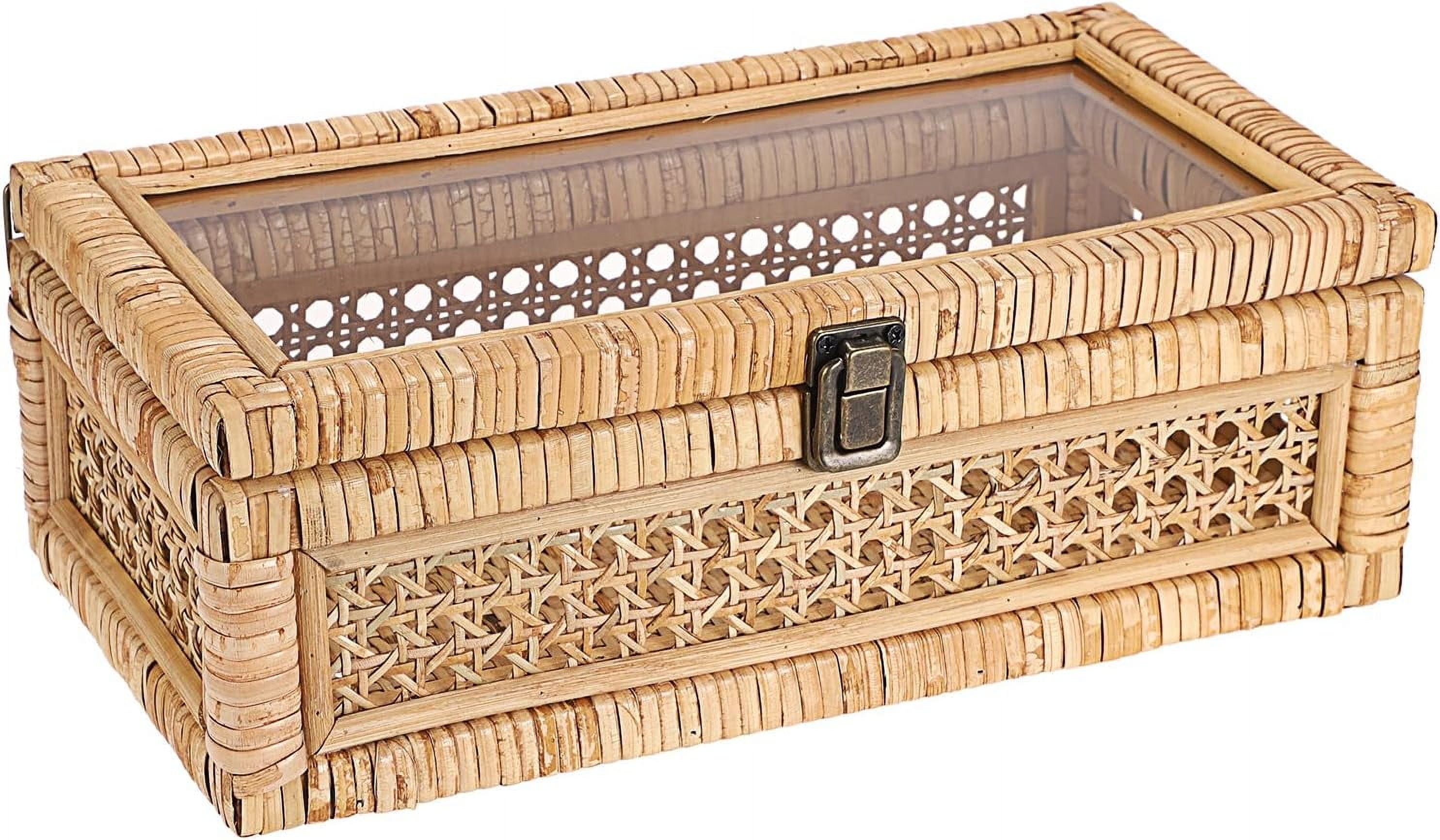 Vintage Decorative Box with Clear Lid Rattan and Wood Display Boxes ...