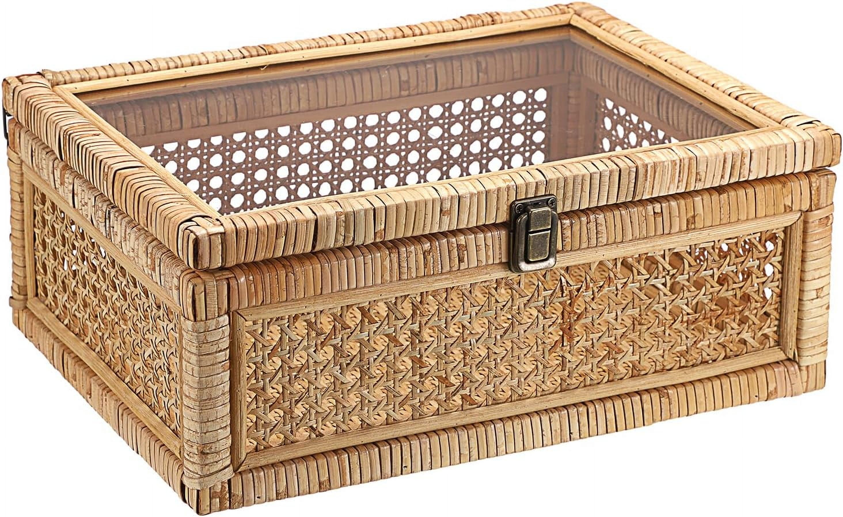 Vintage Decorative Box with Clear Lid Rattan and Wood Display Boxes ...