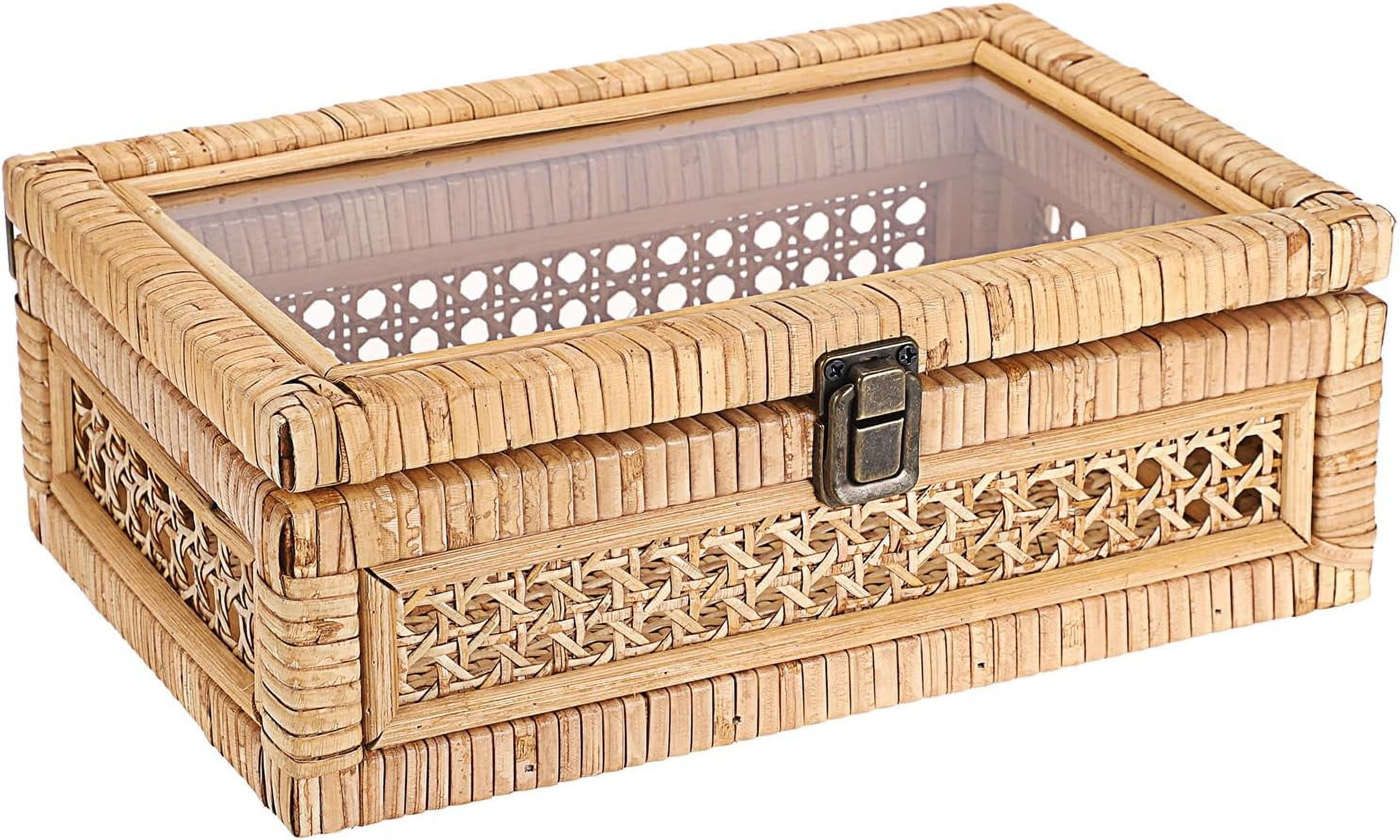 Vintage Decorative Box with Clear Lid Rattan and Wood Display Boxes ...