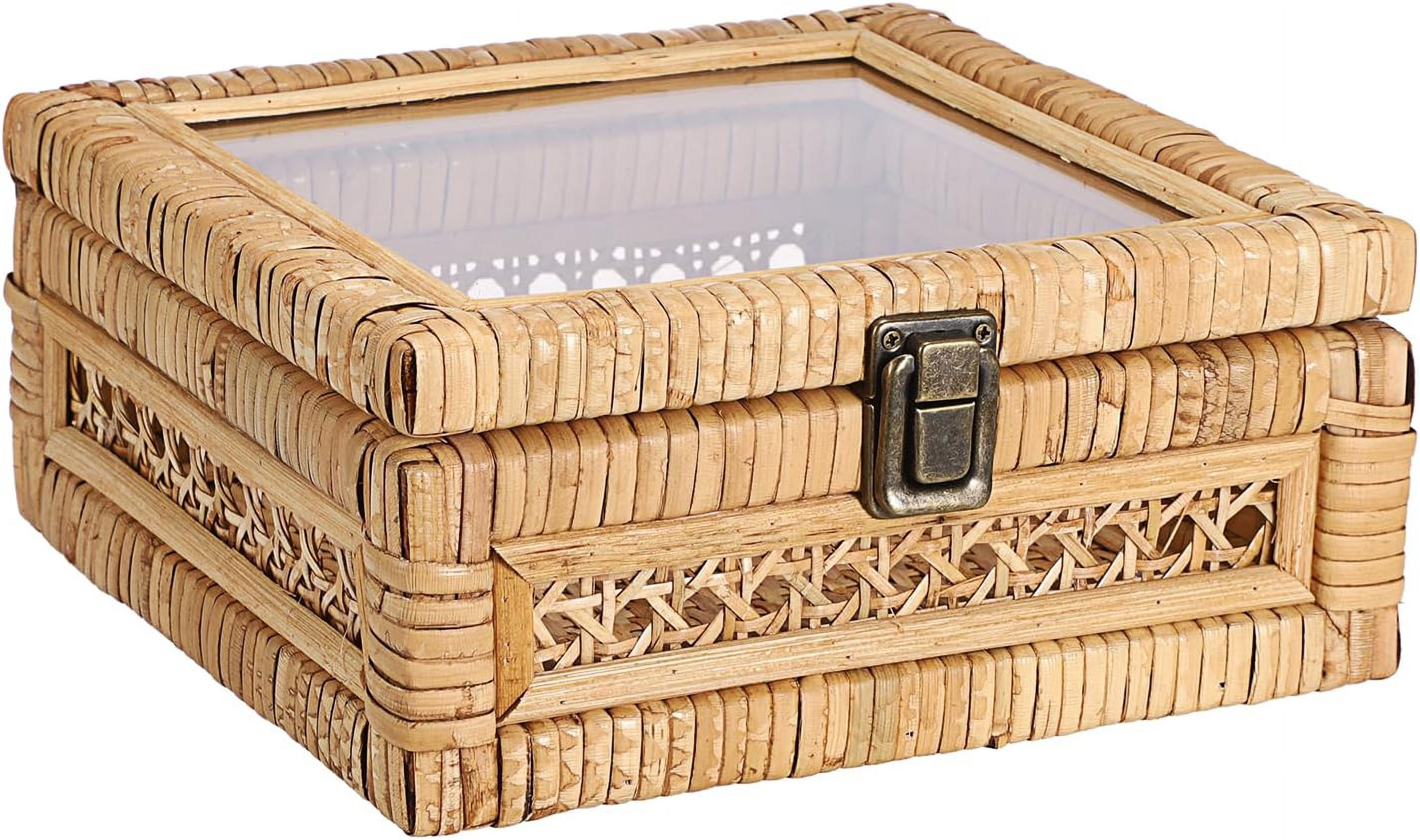 Vintage Decorative Box with Clear Lid, Rattan and Wood Display Boxes ...