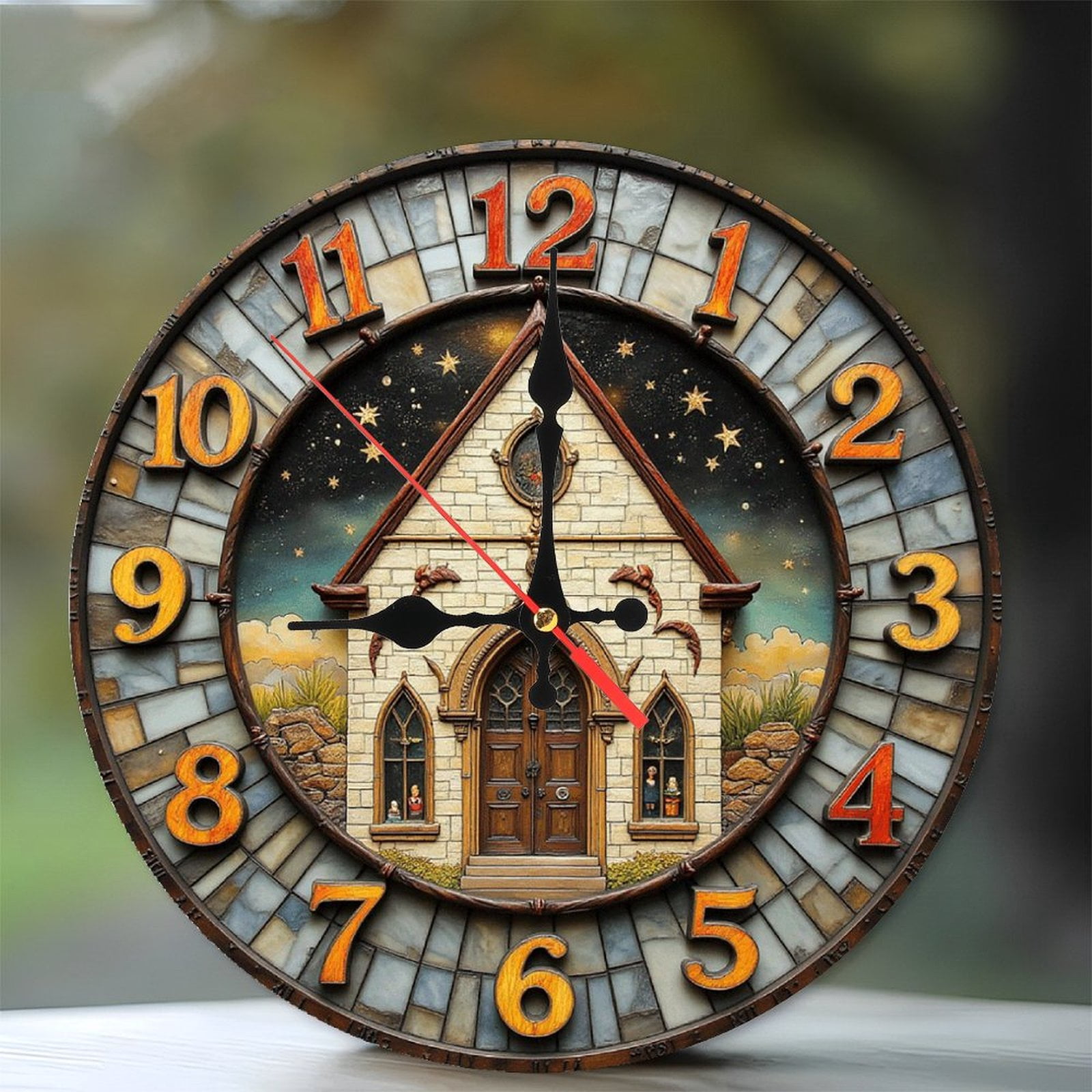 Vintage Decorative Clock House Wall Art 10-Inch Silent Wooden Wall ...