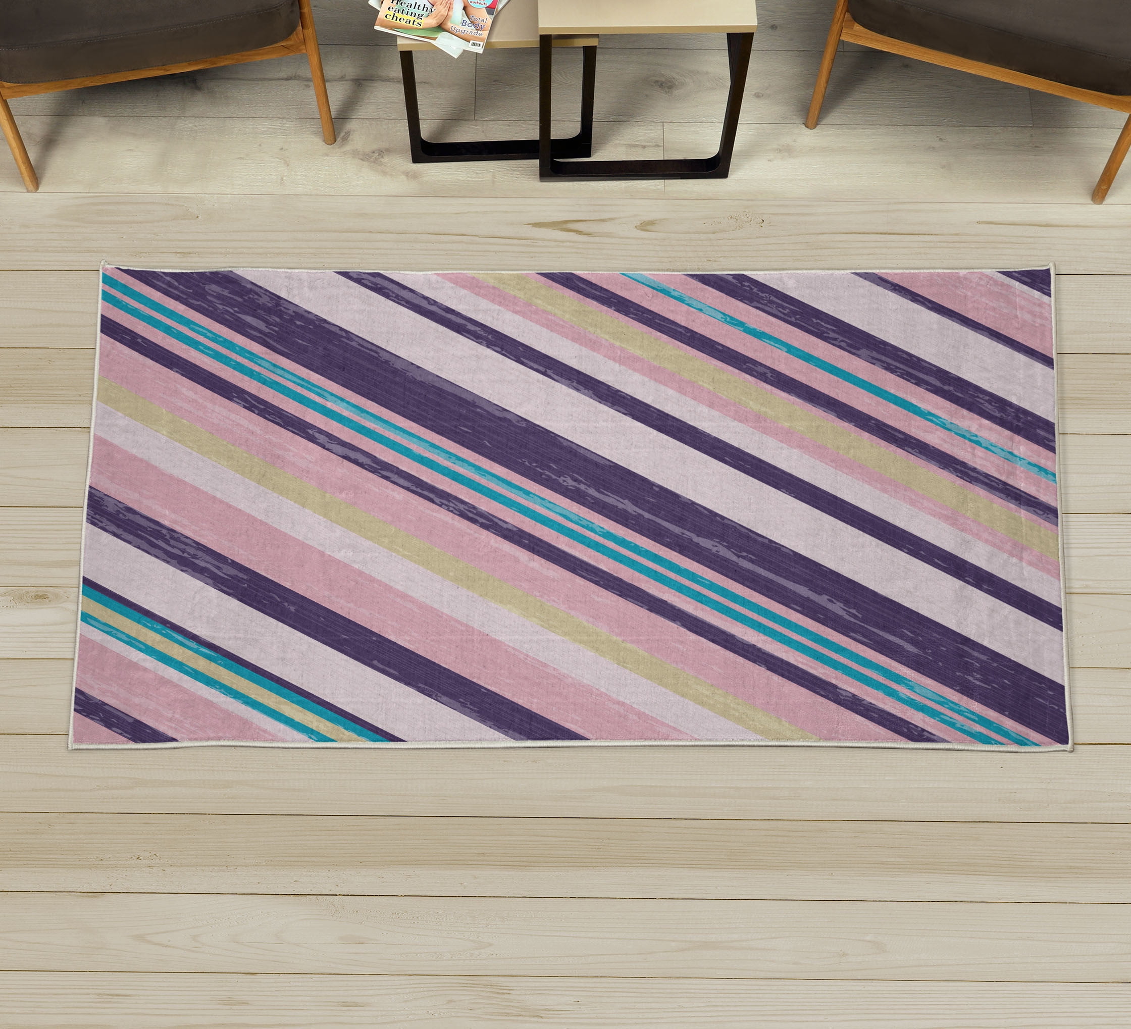 Vintage Decorative Rug, Diagonal Stripes on Old Aged Design Grungy ...