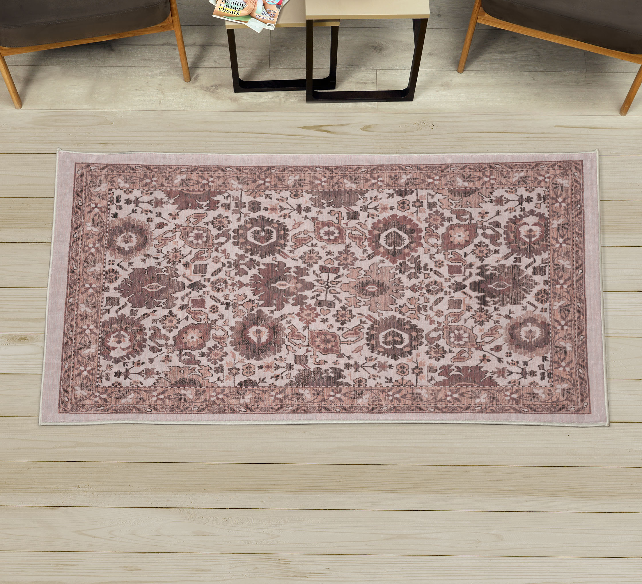 Vintage Decorative Rug, Folk Floral Motifs Nostalgic Swirls and Shapes ...