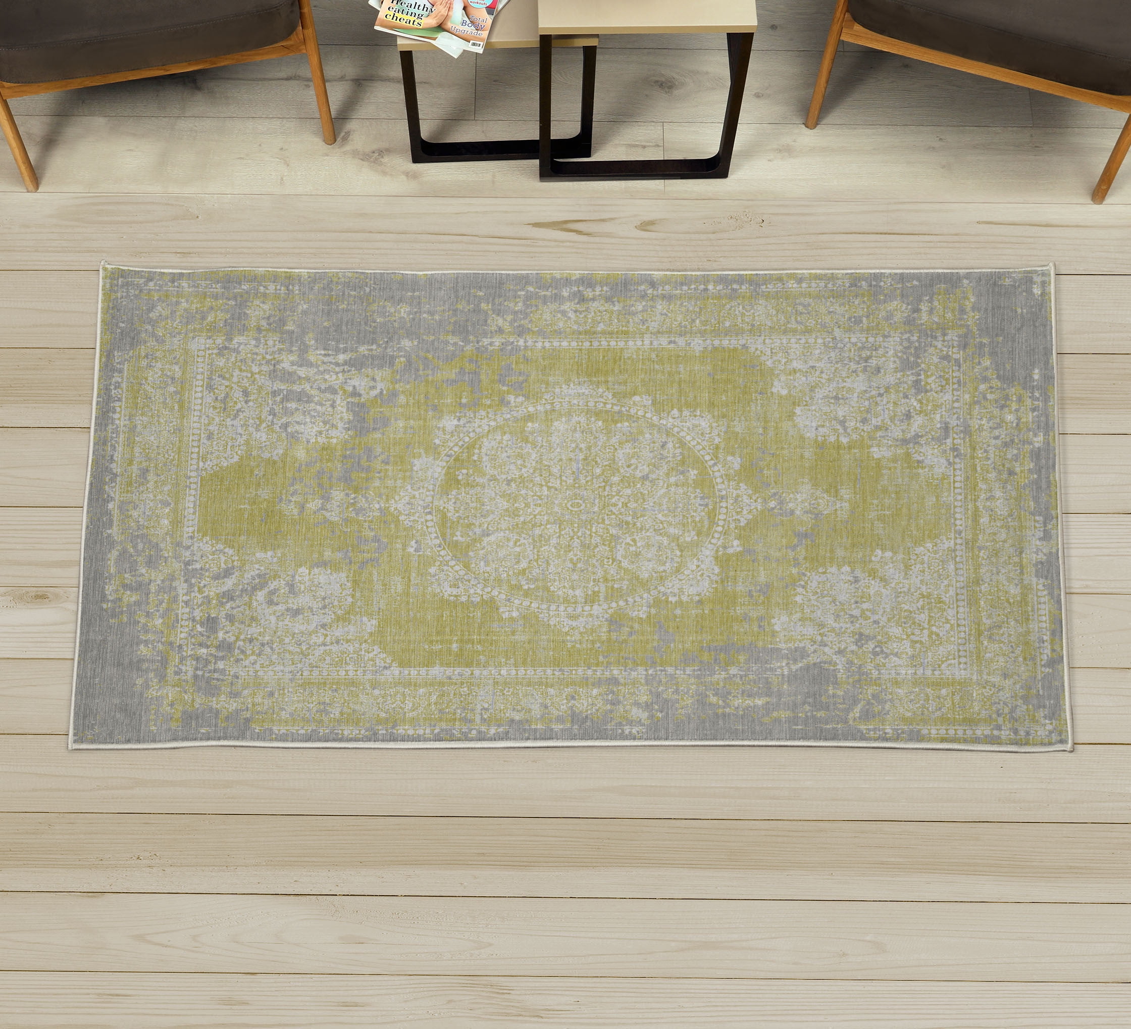 Vintage Decorative Rug, Grunge Effect Nostalgic Boho Mandala Motif with ...