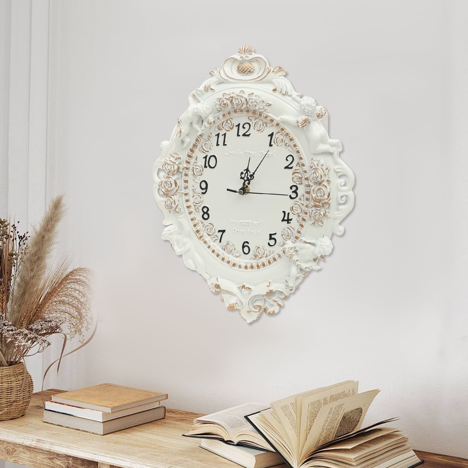 Vintage Decorative Wall Clock, Small Round White Wall Clock Battery Operated Silent French ...