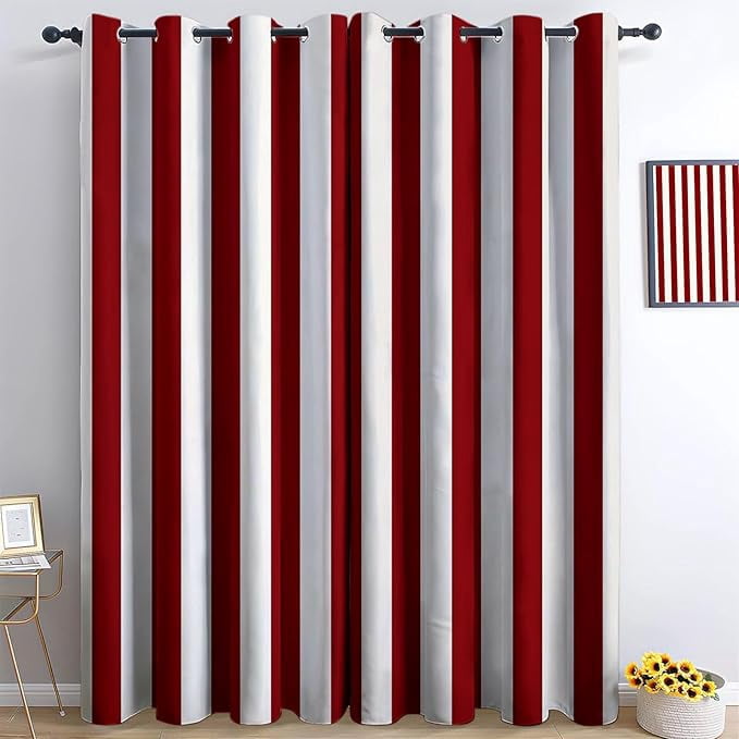 Vintage Deep Red White Vertical Stripes Blackout Curtains With Grommet ...