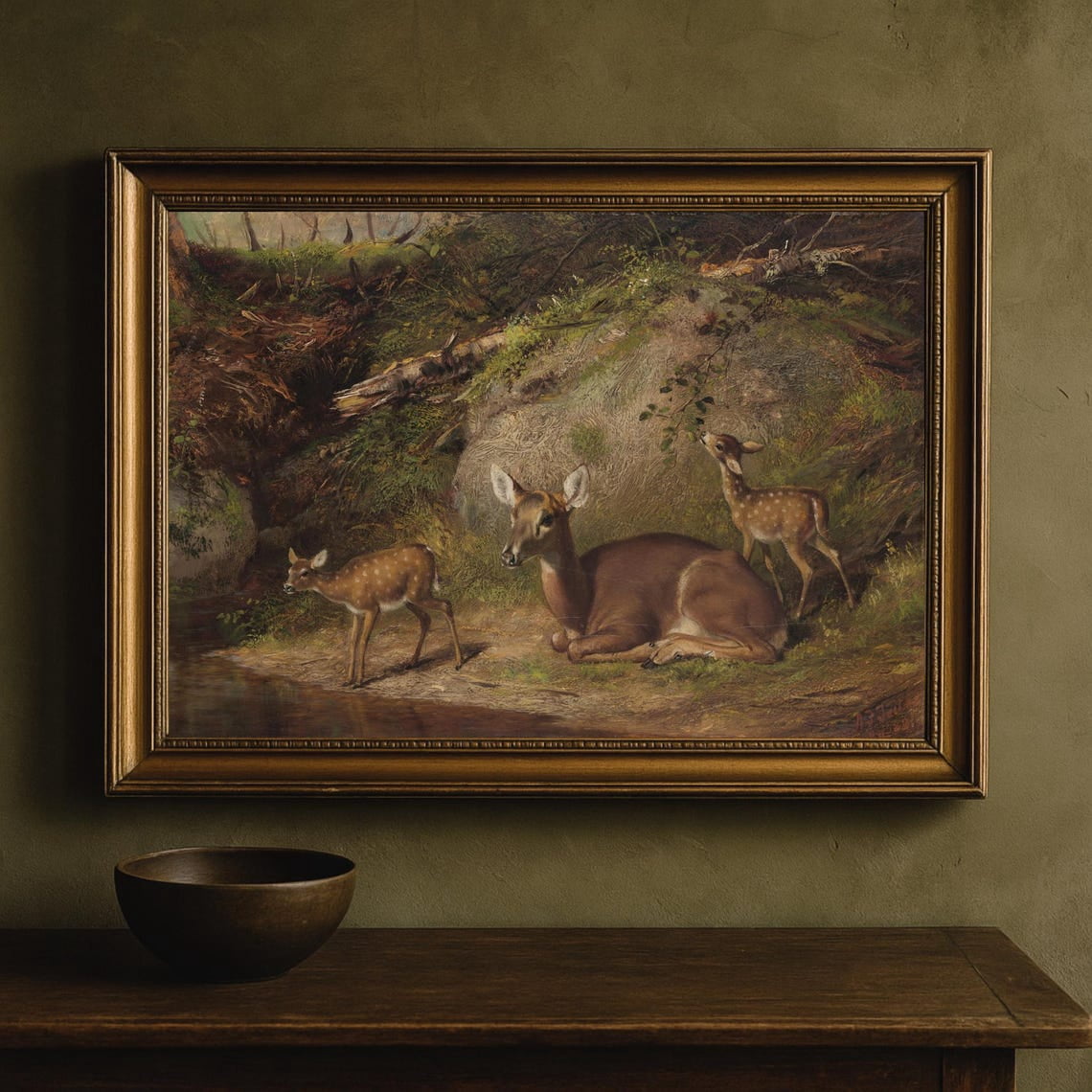 Vintage Deer Family Poster Mother And Fawns, Woodland Wall Art Home ...