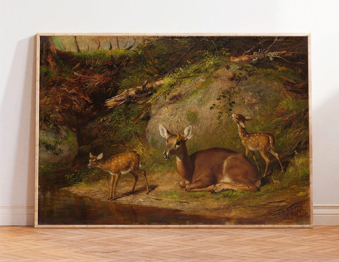 Vintage Deer Poster: Doe And Fawns By Arthur Fitzwilliam Tait, Unframed ...
