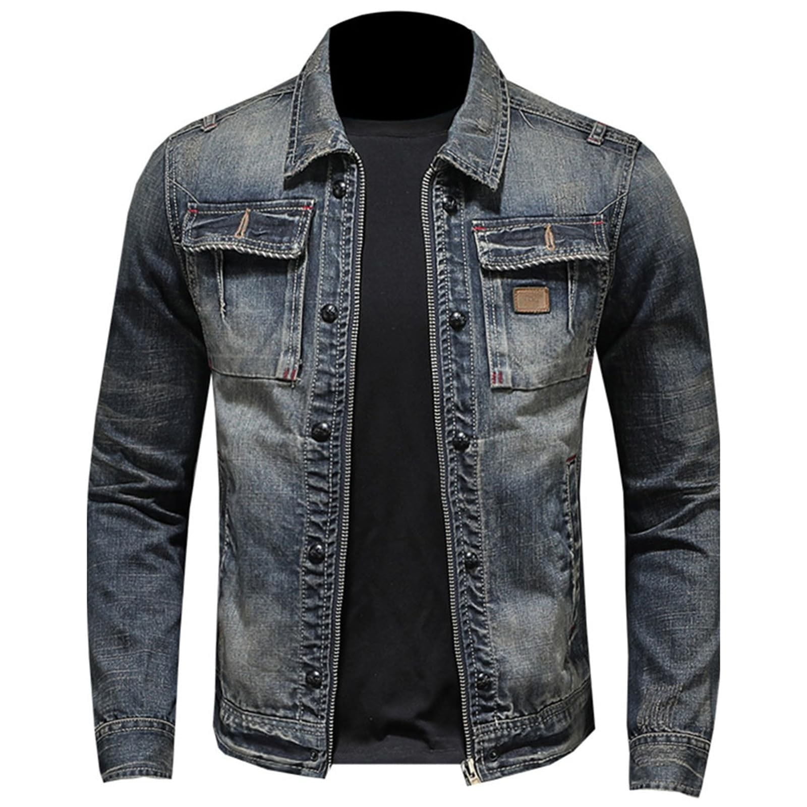 Vintage Denim Jacket Men's With Zip Denim Jacket Men Jean Jacket Denim ...