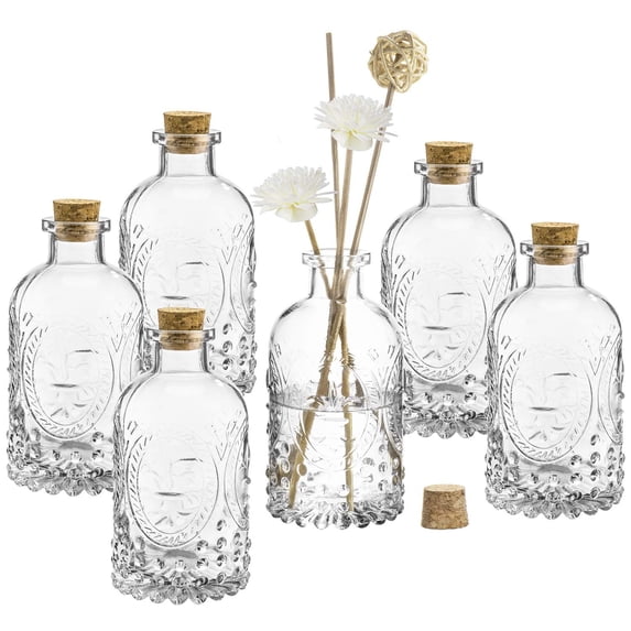 Vintage Design Embossed Fleur De Lis Clear Glass Bottles with Cork Lid ...