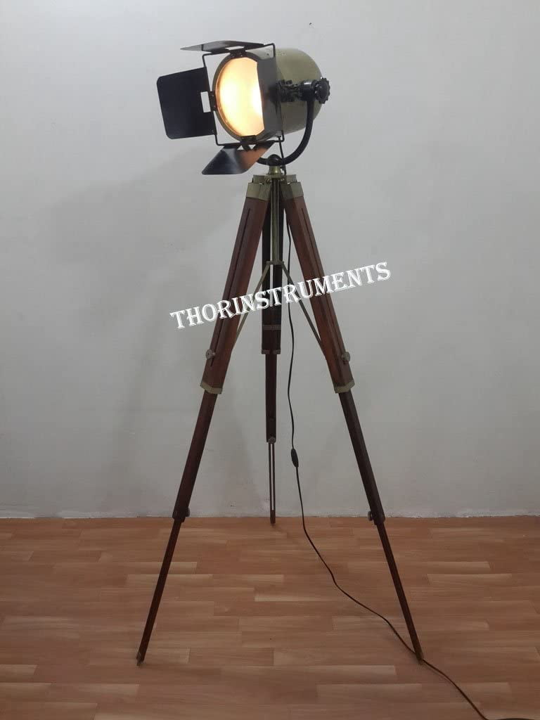 Vintage Design Spot Light Lamp With Brown Wooden Three Fold Tripod ...