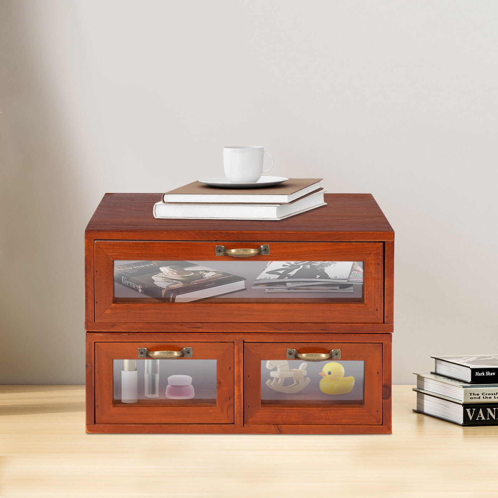 Vintage Desk Organizer Tabletop Storage Organization Box W/ 3 Drawers ...