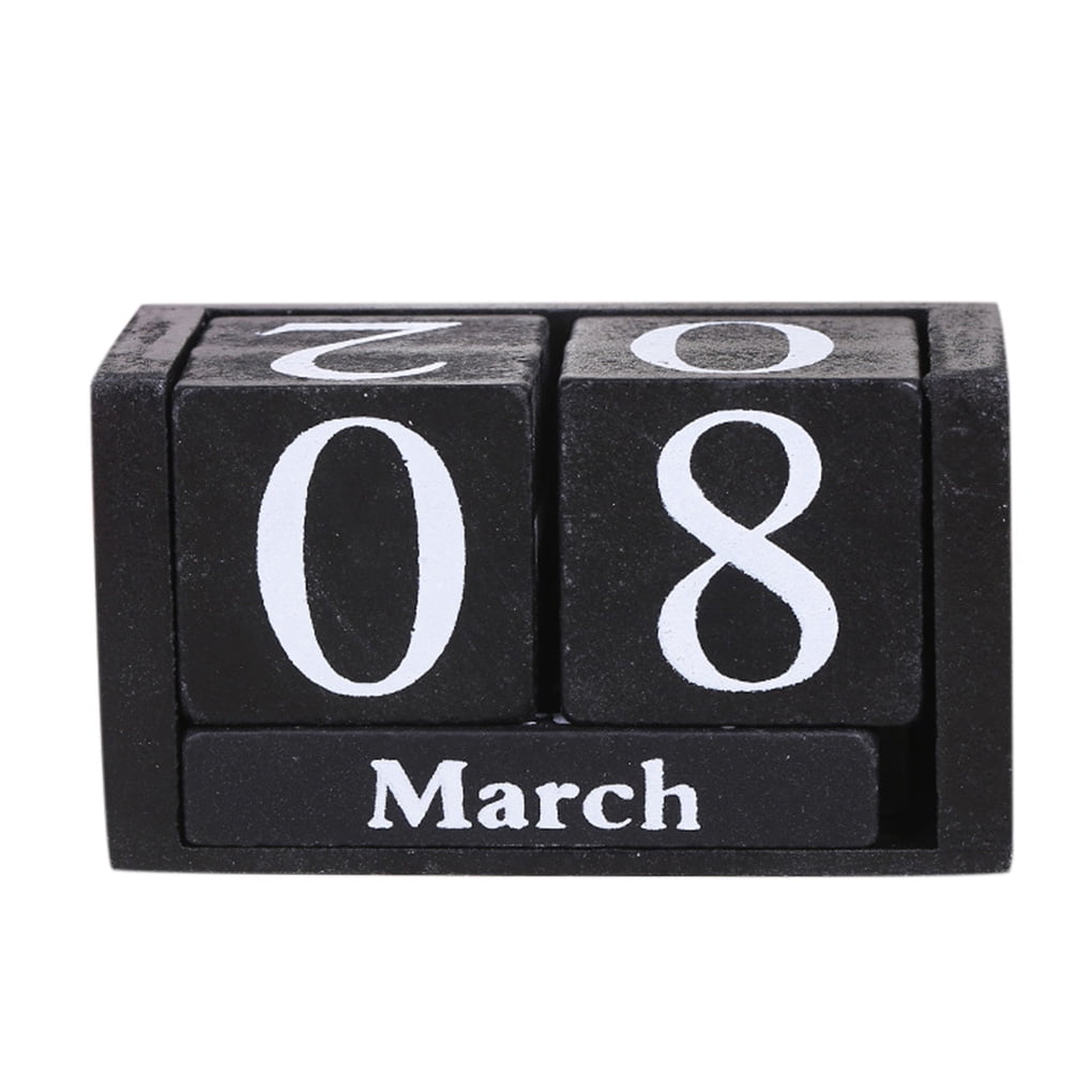 Vintage Desktop Wooden Cube Block Calendar Home Office Living Room ...