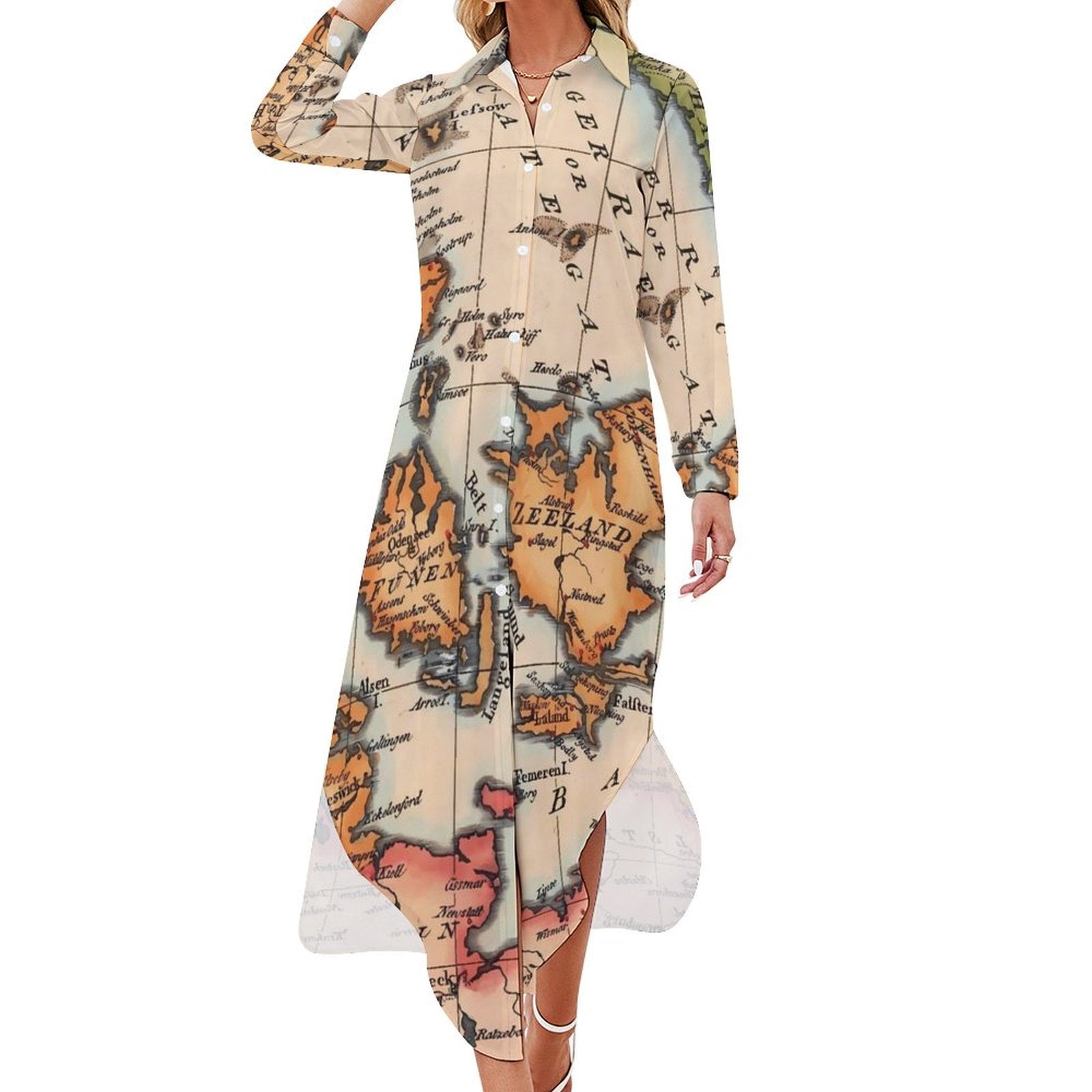 Vintage Detailed World Map Casual Dress Historical Map Aesthetic ...