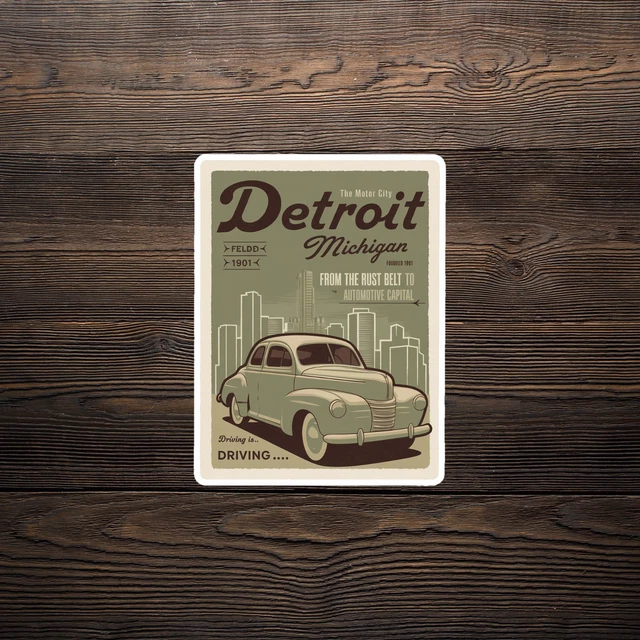 Vintage Detroit Michigan Automotive Capital Sticker - Classic Car ...