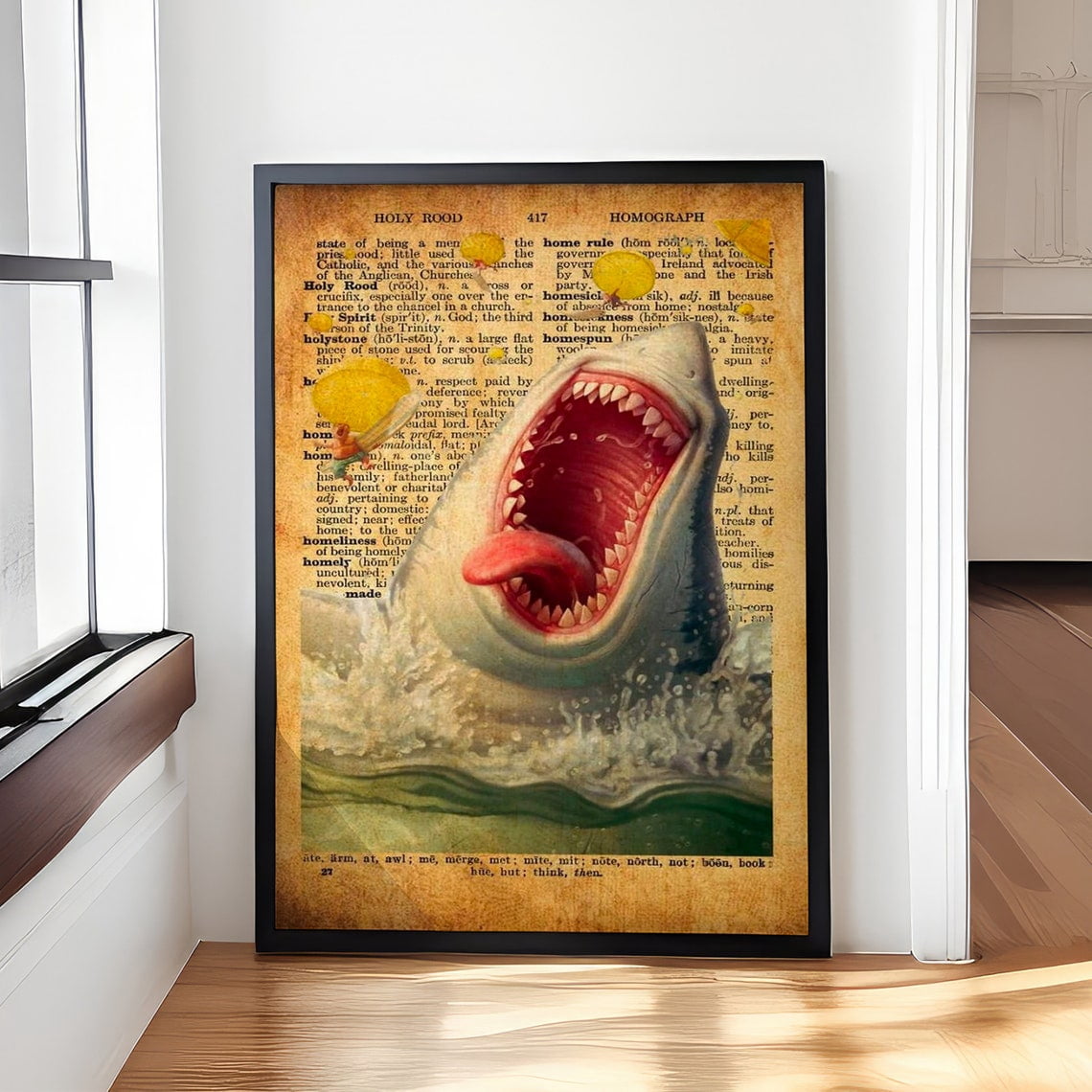 Vintage Dictionary Print Shark Poster, Shark Wall Art On Book Page ...