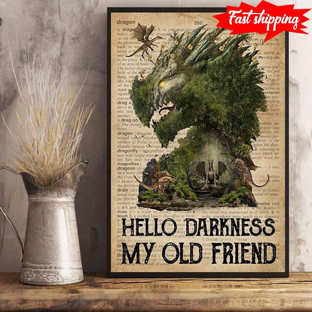Vintage Dictionary Theme Dragons In Nature Hello Darkness My Old Friend ...