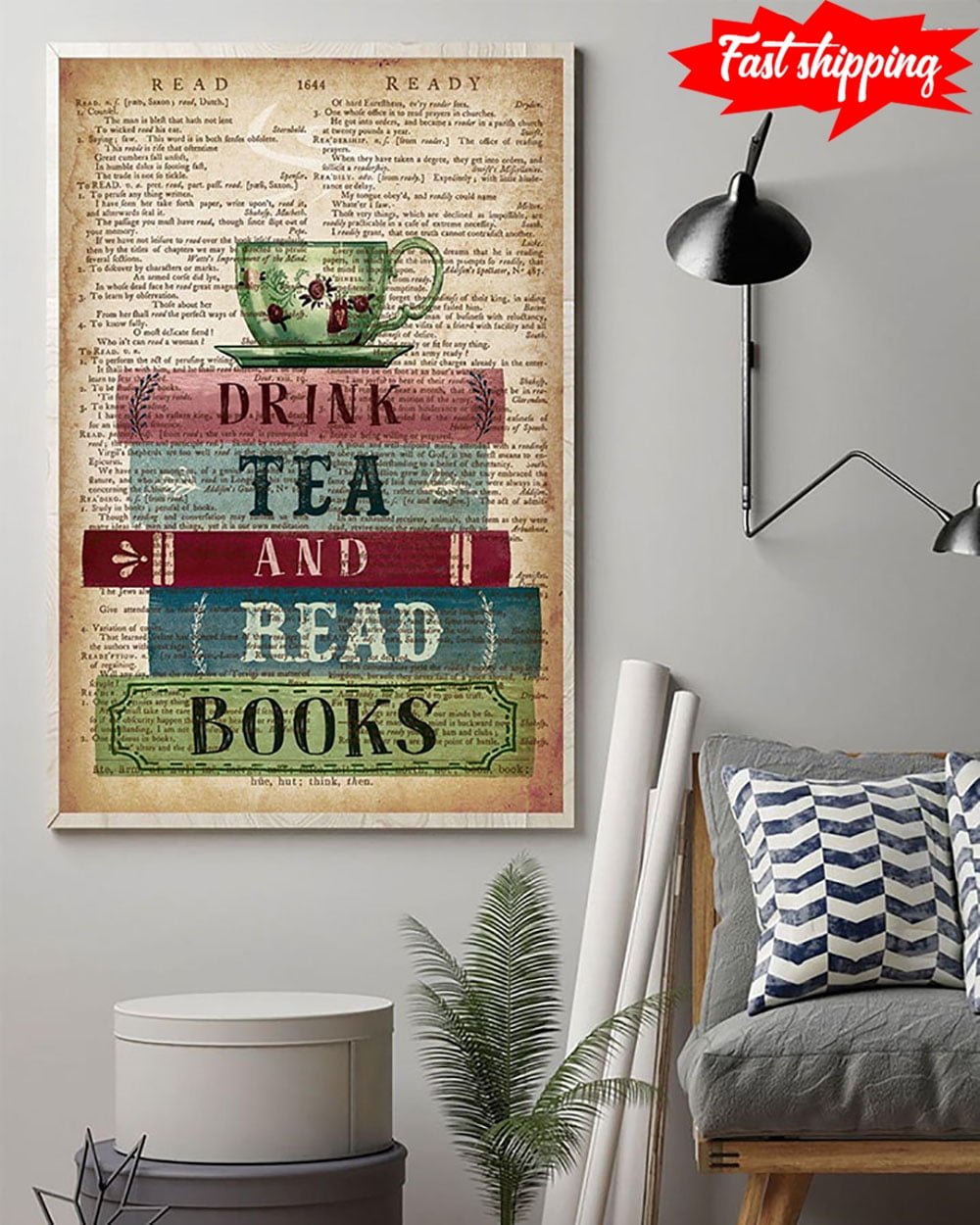 Vintage Dictionary Theme Drink Tea And Read Books 11 x 17 Inch Poster ...