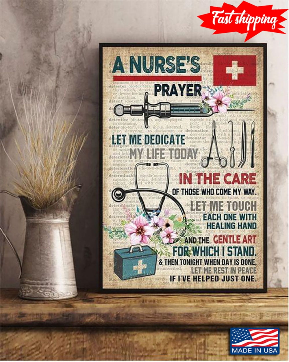 Vintage Dictionary Theme Floral Medical Tools A Nurse's Prayer Let Me ...