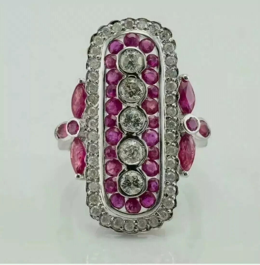 Vintage Dinner Ring, Antique Elongated Diamond Ring, Bezel Set Diamond ...