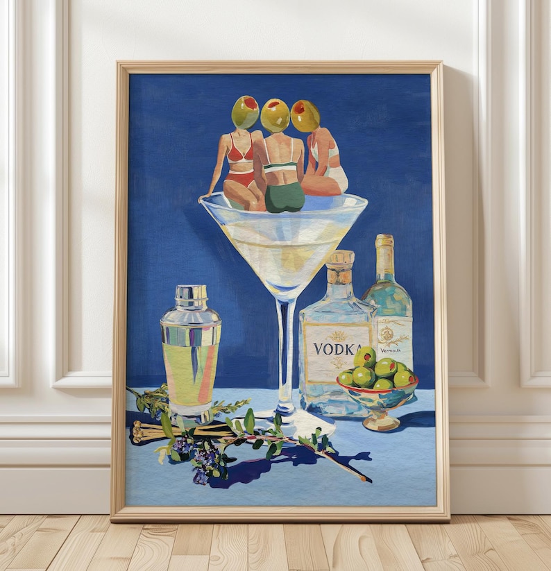 Vintage Dirty Martini Bar Print - Retro Cocktail Wall Art Or Home Bar ...