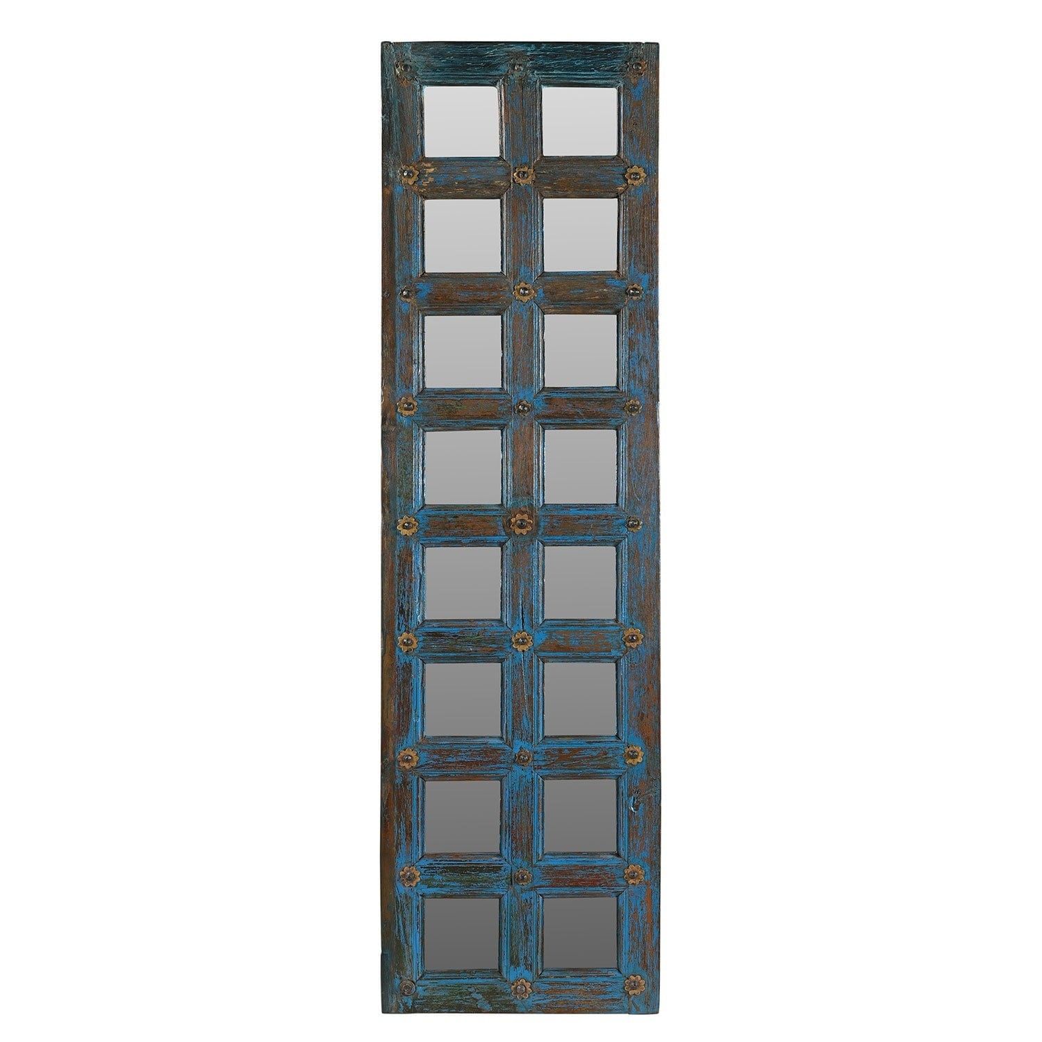 Vintage Distressed Blue Teak Wood 18in. Narrow Door With Mirror ...