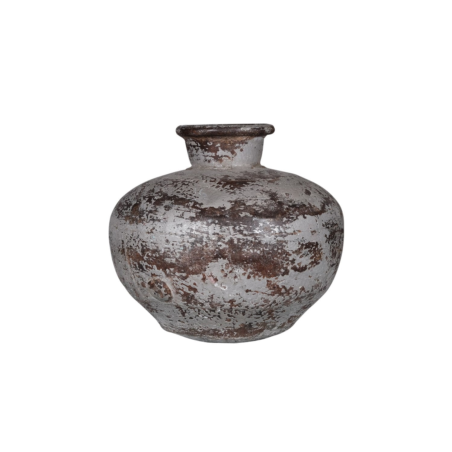 Vintage Distressed Metal Water Vessel | Rustic Gray Round Vase | 12 ...