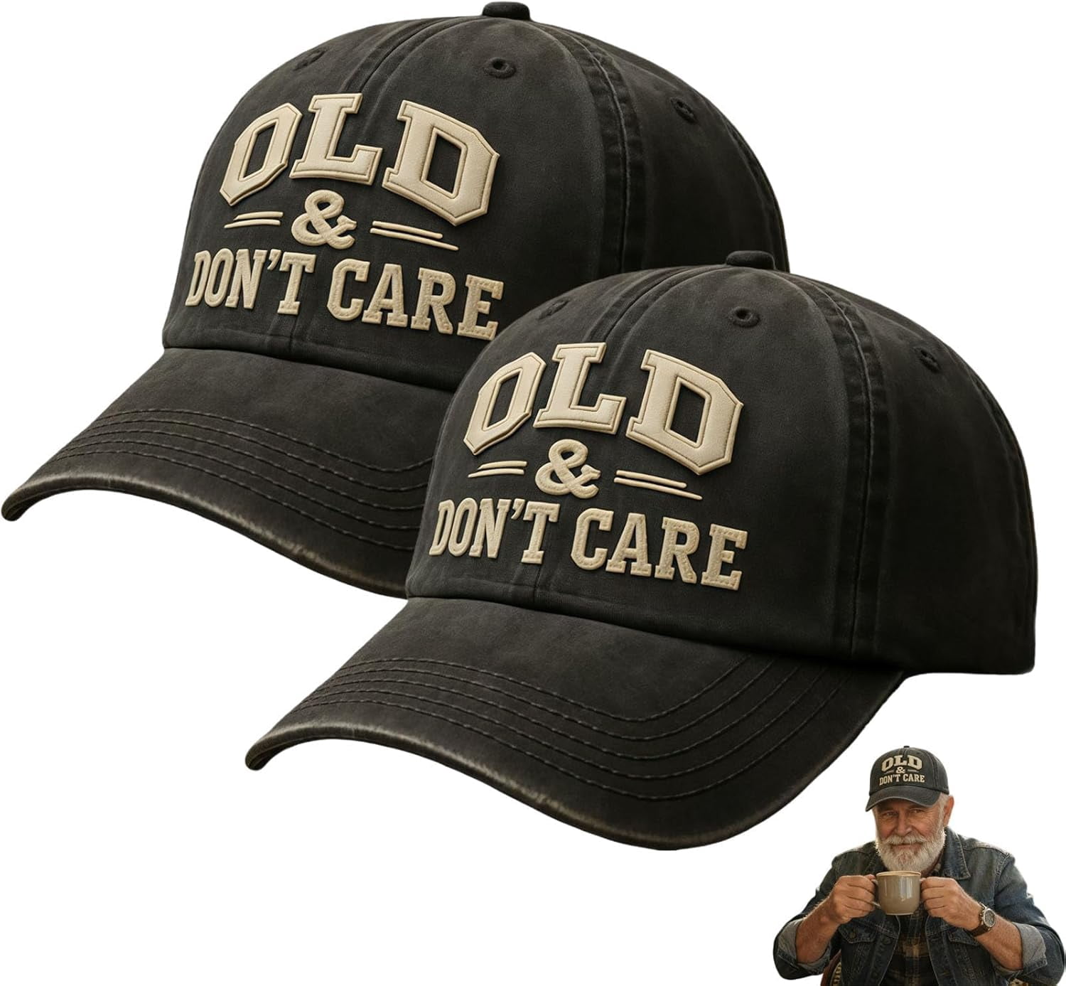 Vintage Distressed Old & Don’t Care Cap, Adjustable Retro Unisex Hat ...