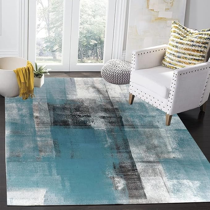 Vintage Distressed Teal Grey Modern Abstract Area Rug For Living Room ...
