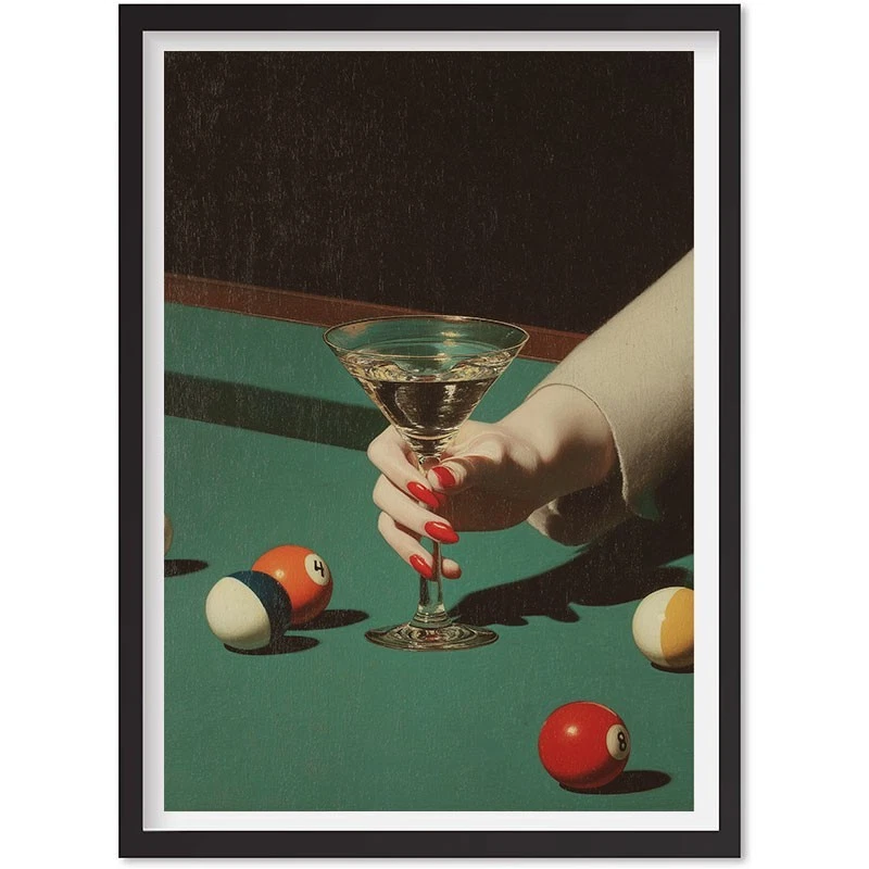 Vintage Dive Bar Martini Pool Poster Art, Retro Billiards Smoking ...