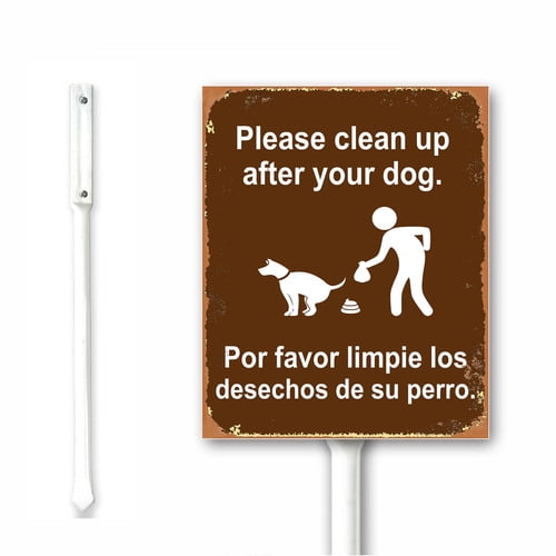 Vintage Dog Sign for Lawn, Clean Up After Your Dog Lawn Sign, Bilingual ...