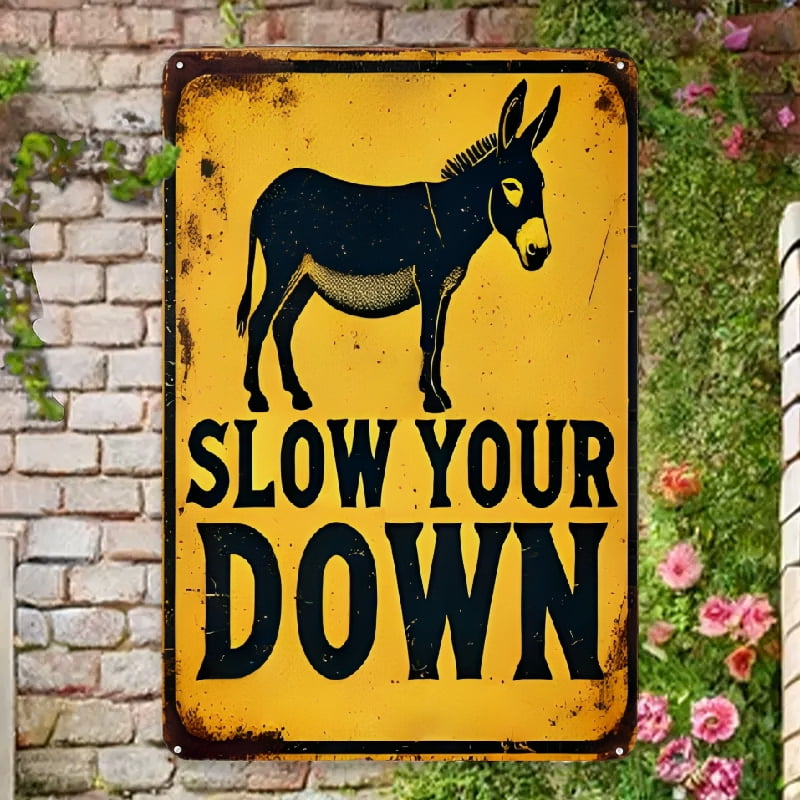 Vintage Donkey Slow Warning Metal Sign - 8"x12" Rustic Wall Art for ...