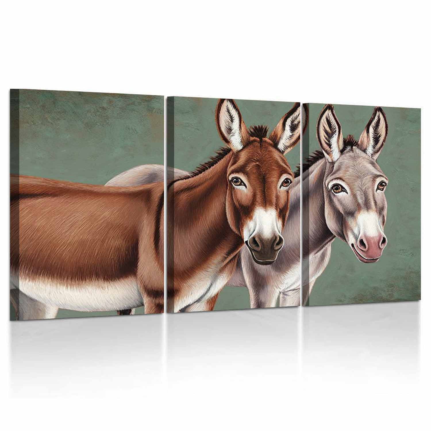Vintage Donkeys 3 Panels Modern Canvas Wall Art Print For Bedroom ...