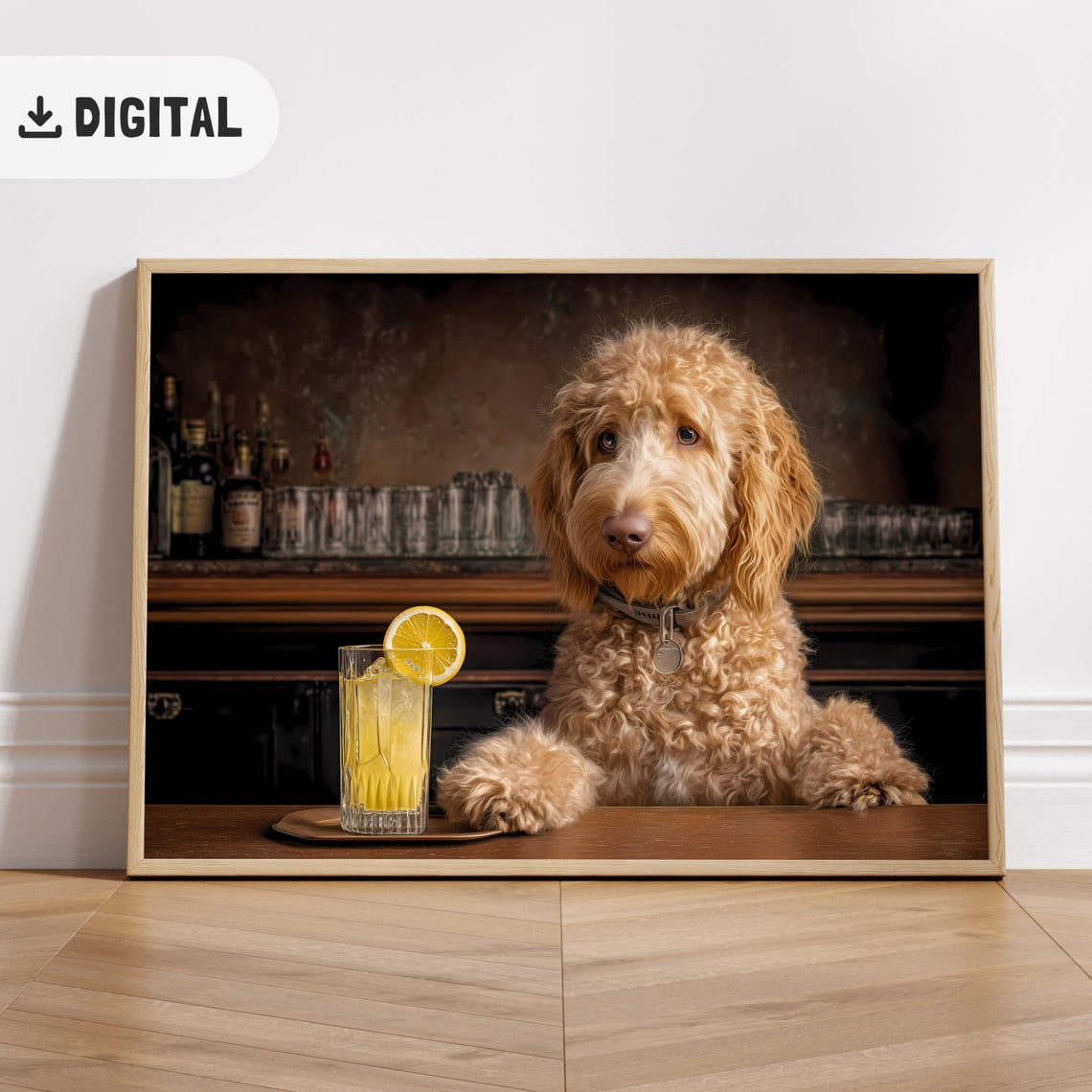 Vintage Doodle Dog Cocktail Bar Cart Poster Eclectic Wall Art Trendy ...