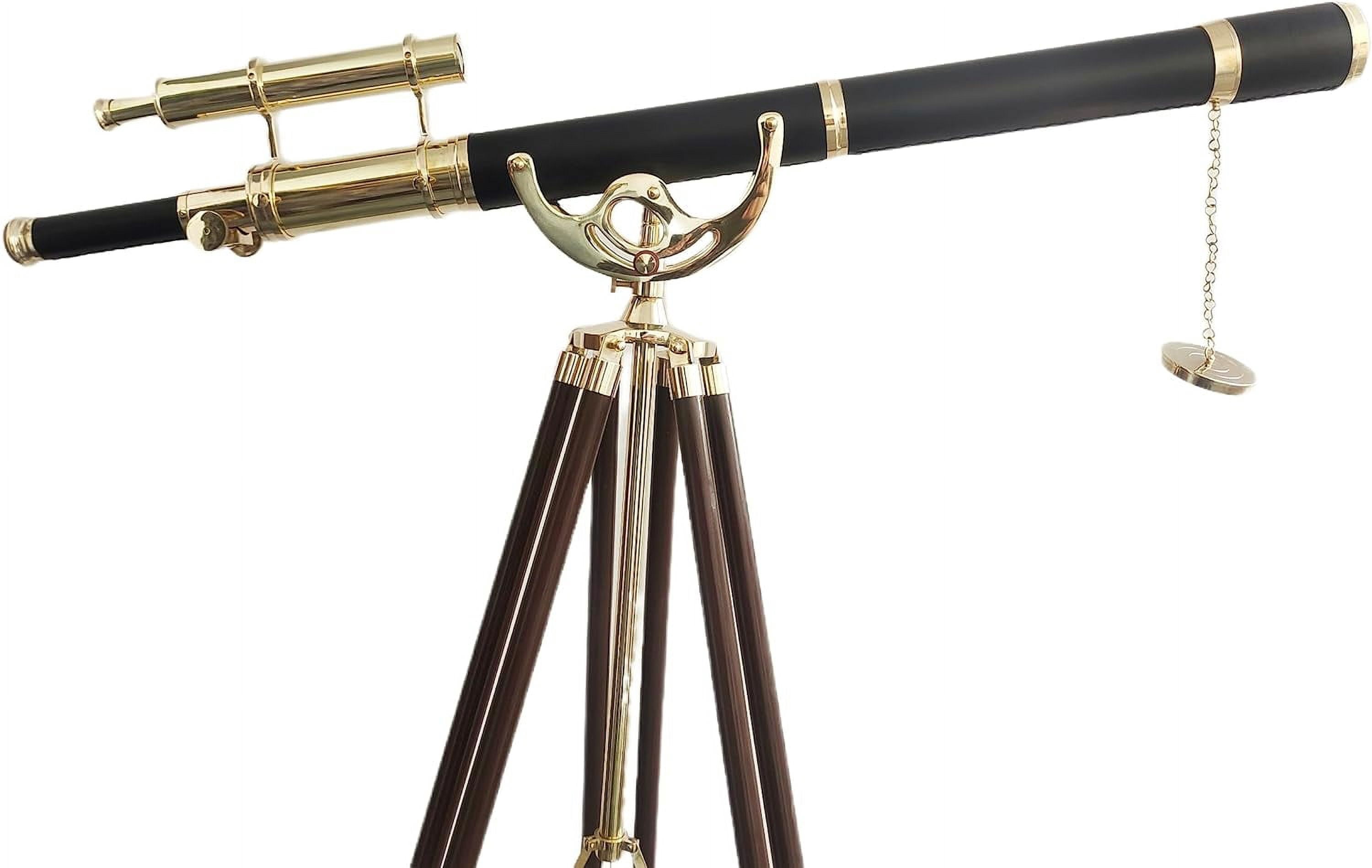 Vintage Double Barrel Black Leather Shiny Brass Finish Telescope ...