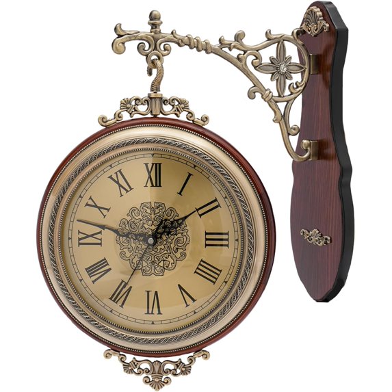 Vintage Double Sided Wall Clock, Retro 360° Rotating Wall-Mounted Clock ...