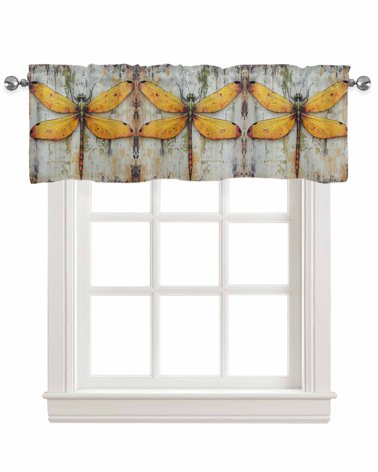 Vintage Dragonfly Kitchen Valances for Windows Farmhouse Linen Window ...