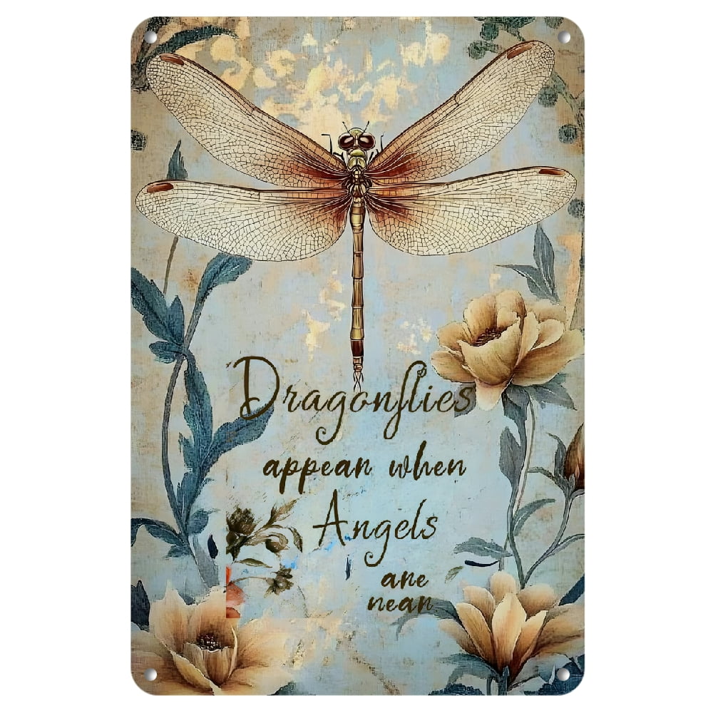 Vintage Dragonfly Metal Wall Art Sign - "Dragonflies Appear When Angels ...