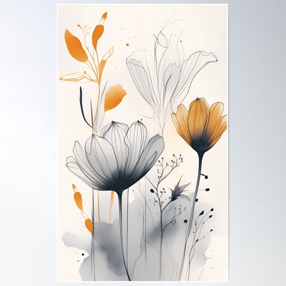 Vintage Drawing Illustration Flowers Leaves Spring Wildflowers Pattern ...