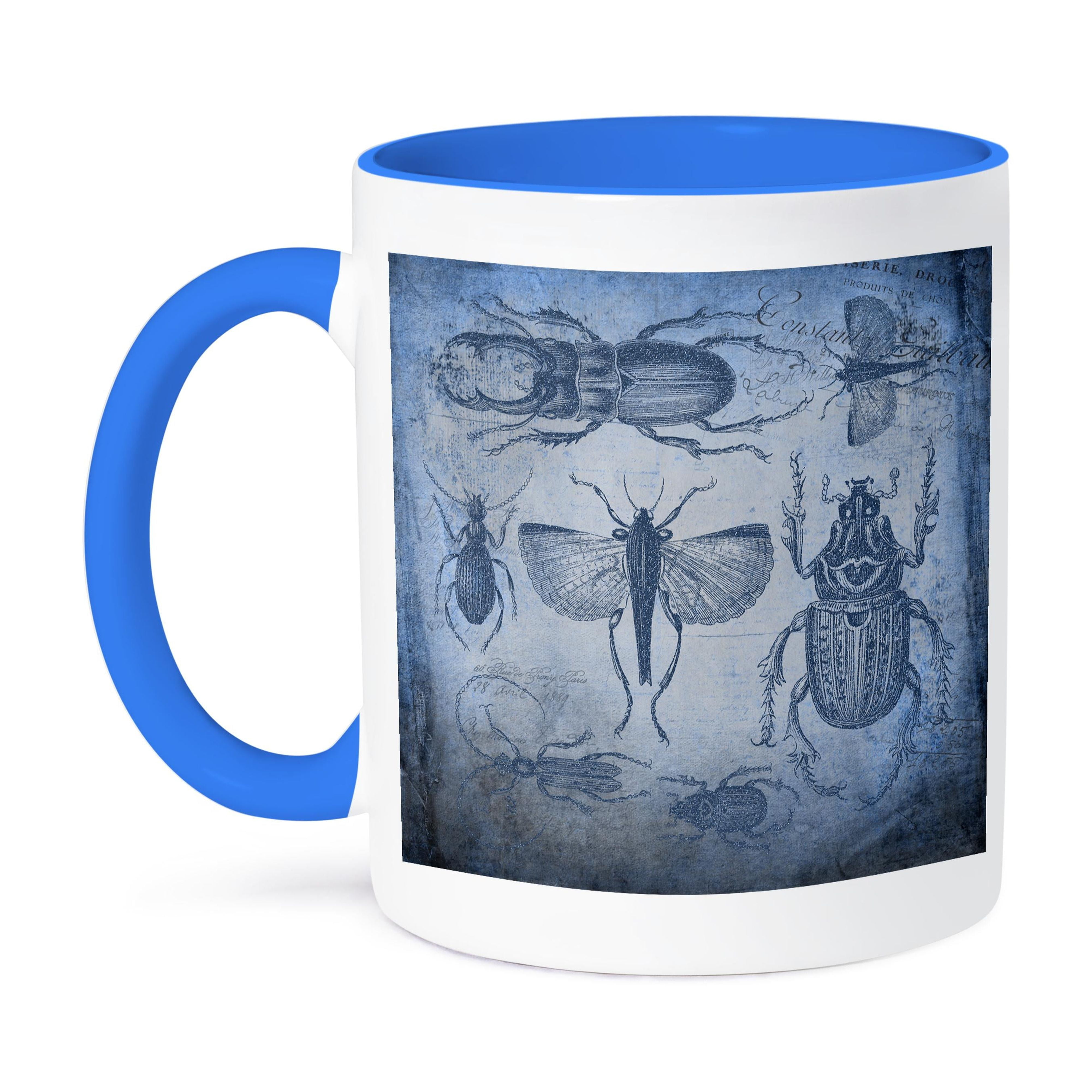 3dRose, Vintage Drawing Of Bugs And Beetles In Blue, 11oz Two-Tone Blue ...