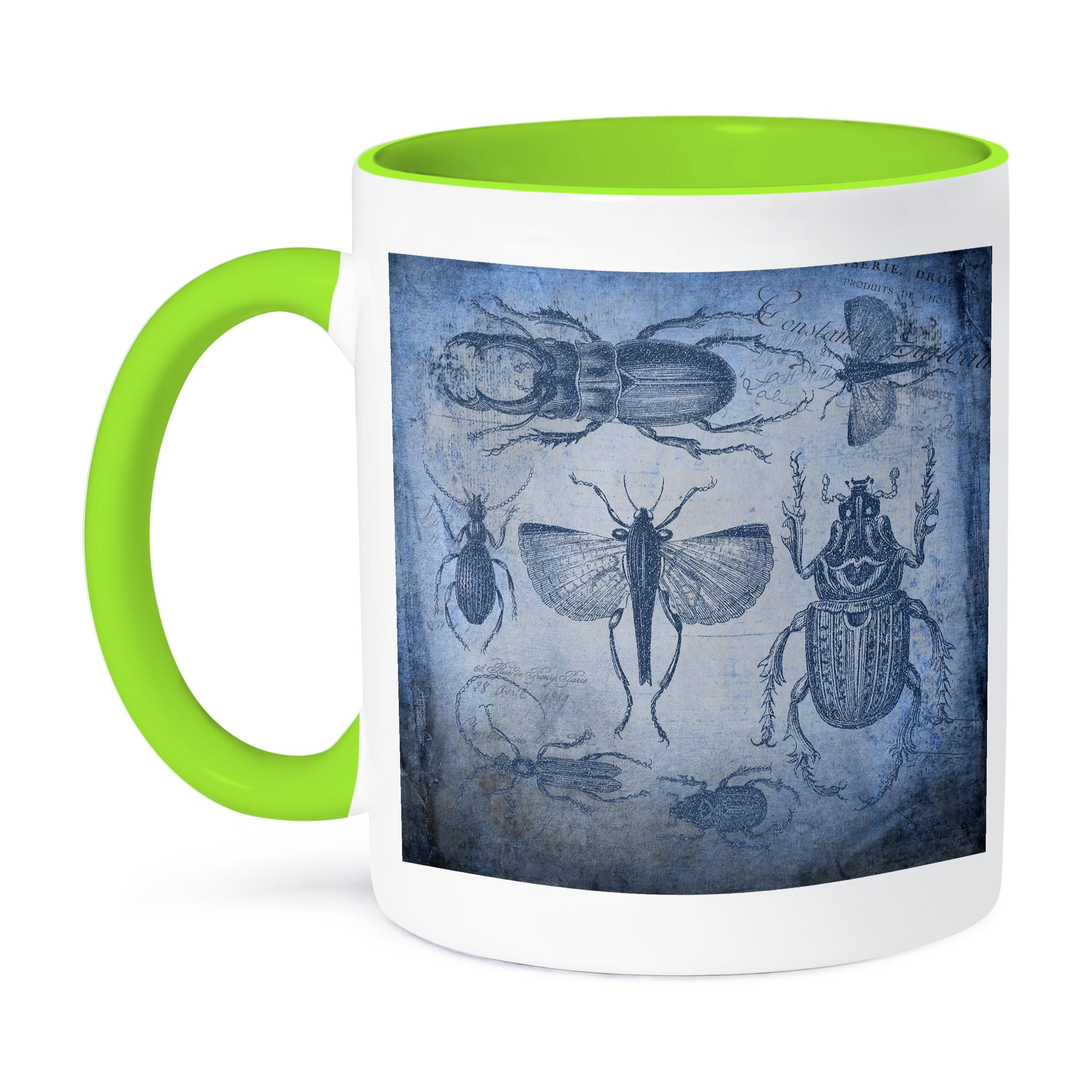 3dRose, Vintage Drawing Of Bugs And Beetles In Blue, 15oz Two-Tone Green Mug - Walmart.com