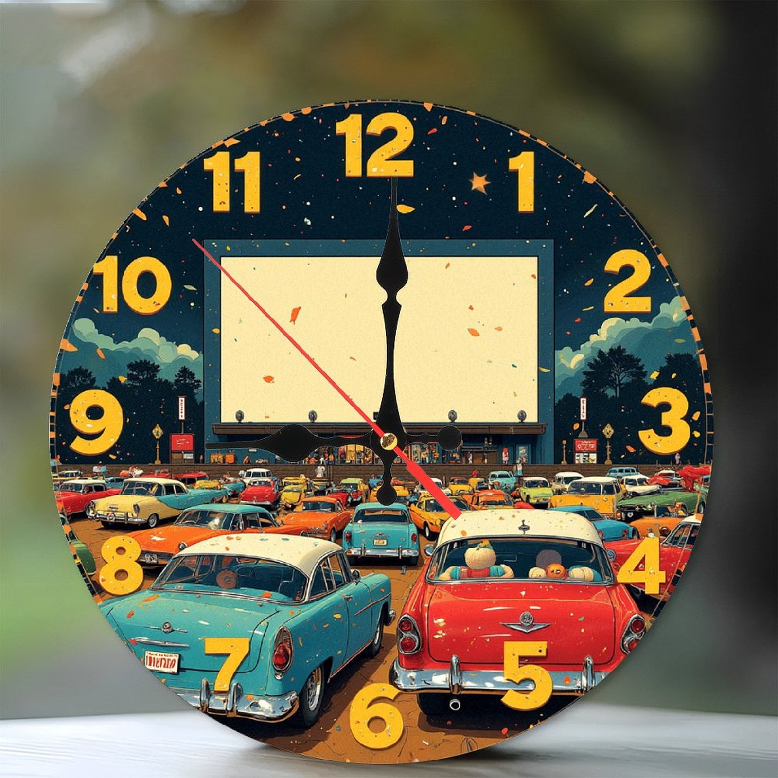 Vintage Drive In Movie Clock Wall Decor 10-Inch Silent Wooden Wall ...