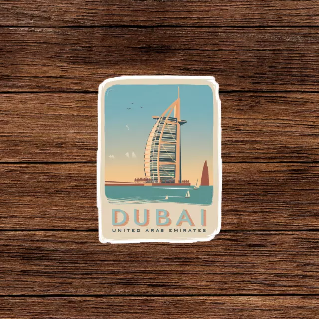Vintage Dubai United Arab Emirates Travel Sticker - Sailboats & Burj Al ...